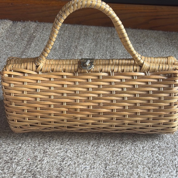 Bags | Tan Vintage Basket Weave Handbag Structured Design | Poshmark